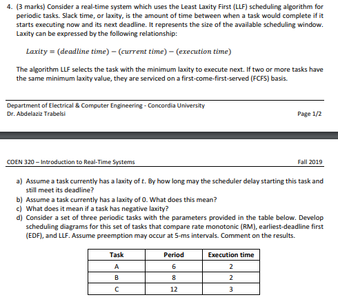 4. (3 marks) Consider a real-time system which uses | Chegg.com
