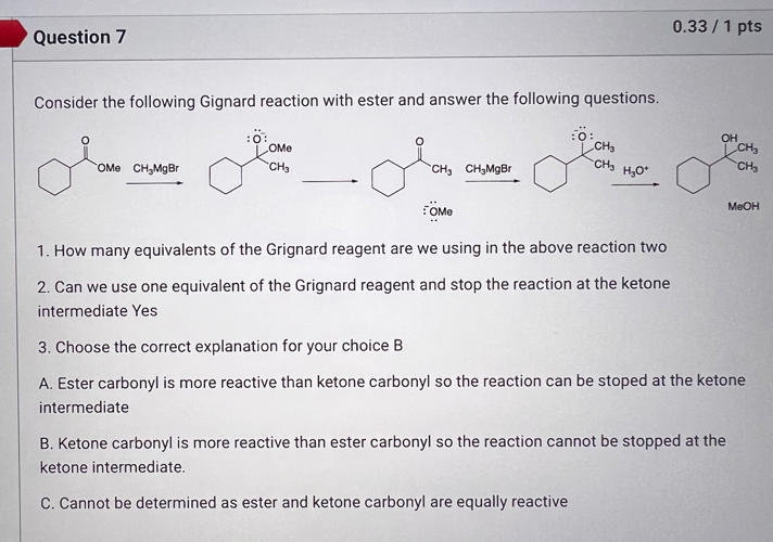 Solved Consider the following Gignard reaction with ester | Chegg.com