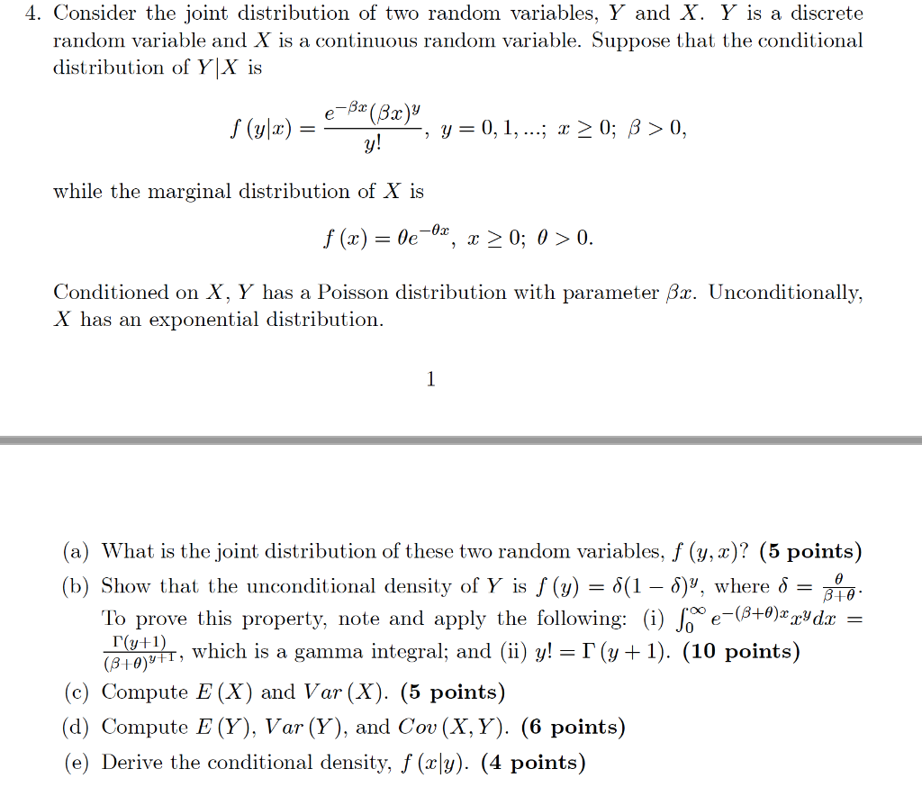 Solved 4. Consider the joint distribution of two random | Chegg.com
