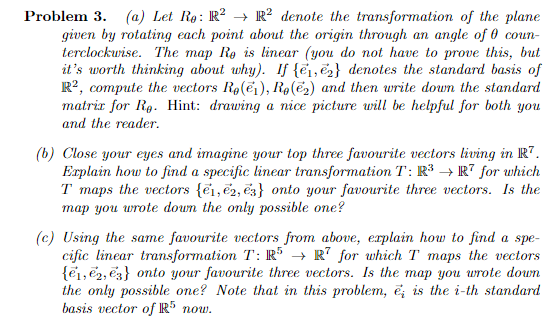 Solved Problem 3. (a) Let Rθ:R2→R2 denote the transformation | Chegg.com