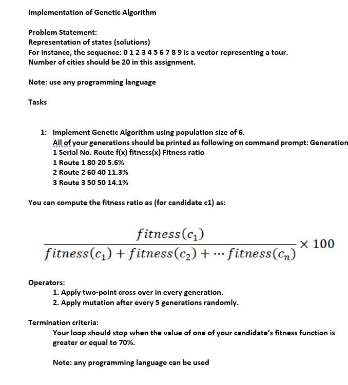 Implementation Of Genetic Algorithm Problem 