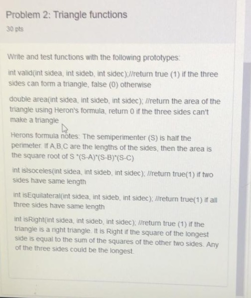 Problem 2: Triangle functions 30 pts Write and test | Chegg.com