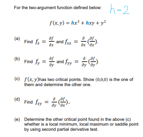 Solved For the two-argument function defined below: h=2 | Chegg.com