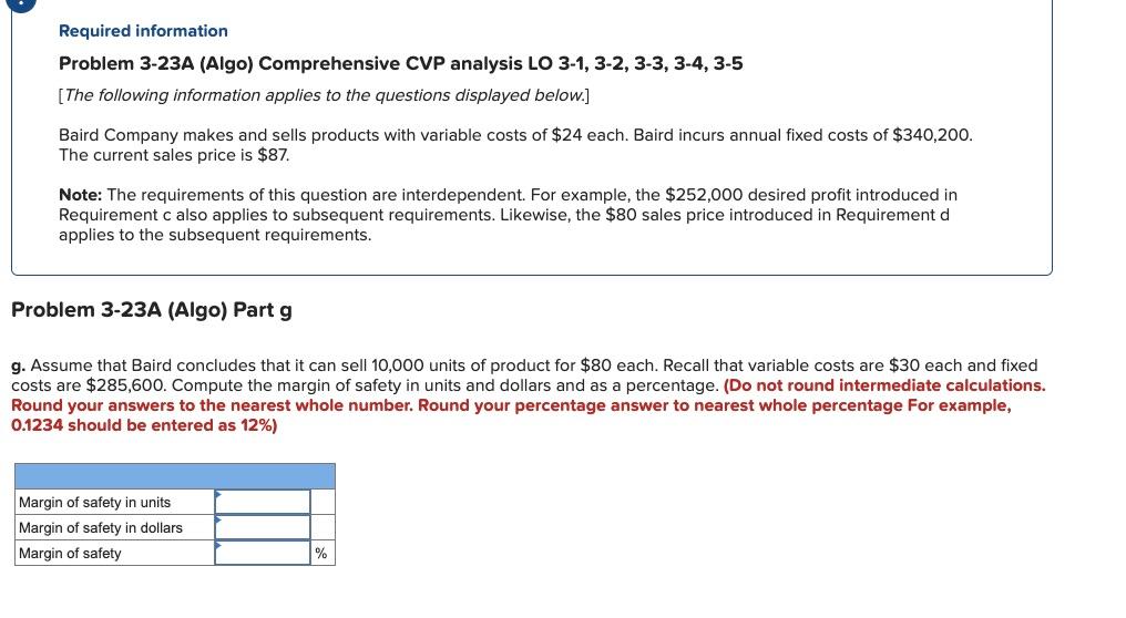 Problem 3-23A (Algo) Comprehensive CVP analysis LO | Chegg.com