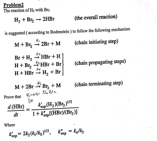 Problem2 The reaction of H2 with Br2 H2+Br2→2HBr (the | Chegg.com