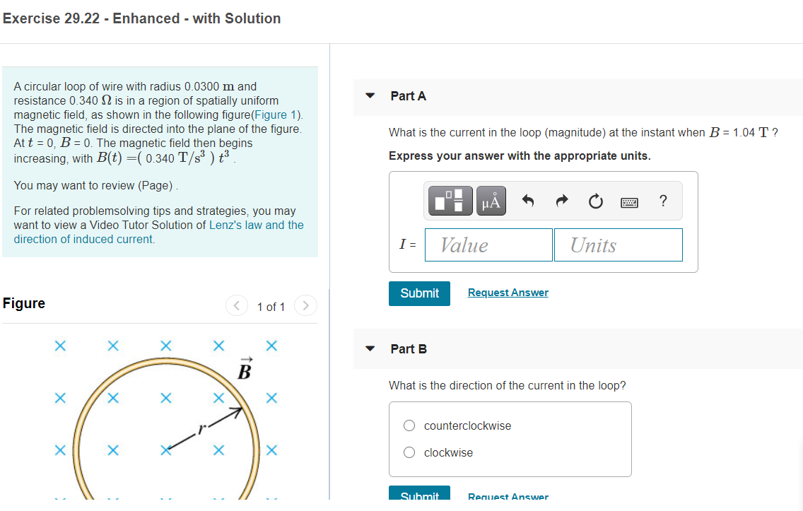 Solved Exercise 29.22 - Enhanced - with Solution Part A A | Chegg.com