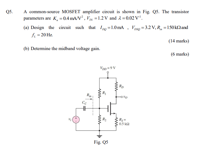Solved A common-source MOSFET amplifier circuit is shown in | Chegg.com