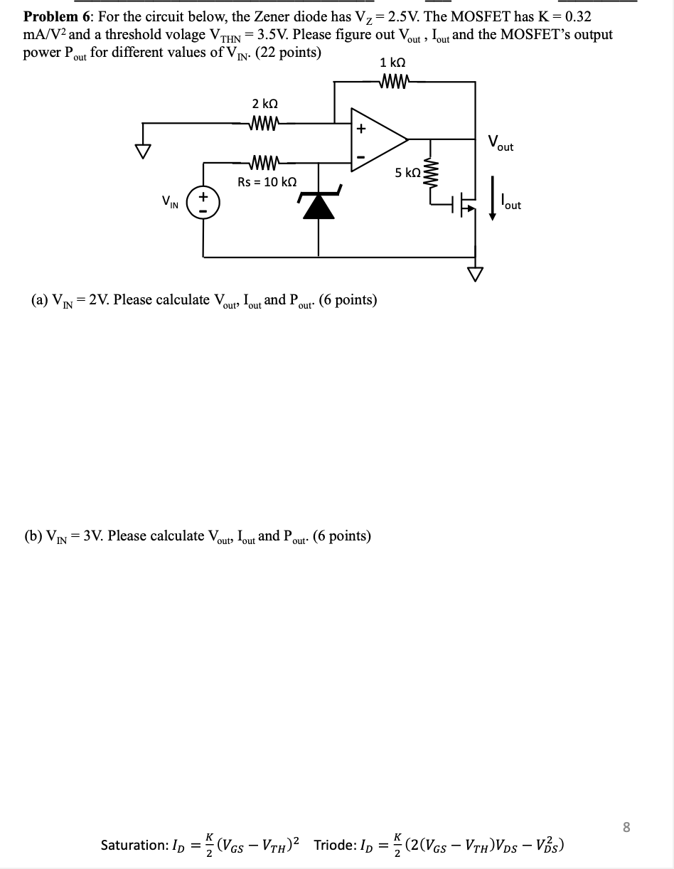 Solved Problem 6: For the circuit below, the Zener diode has | Chegg.com