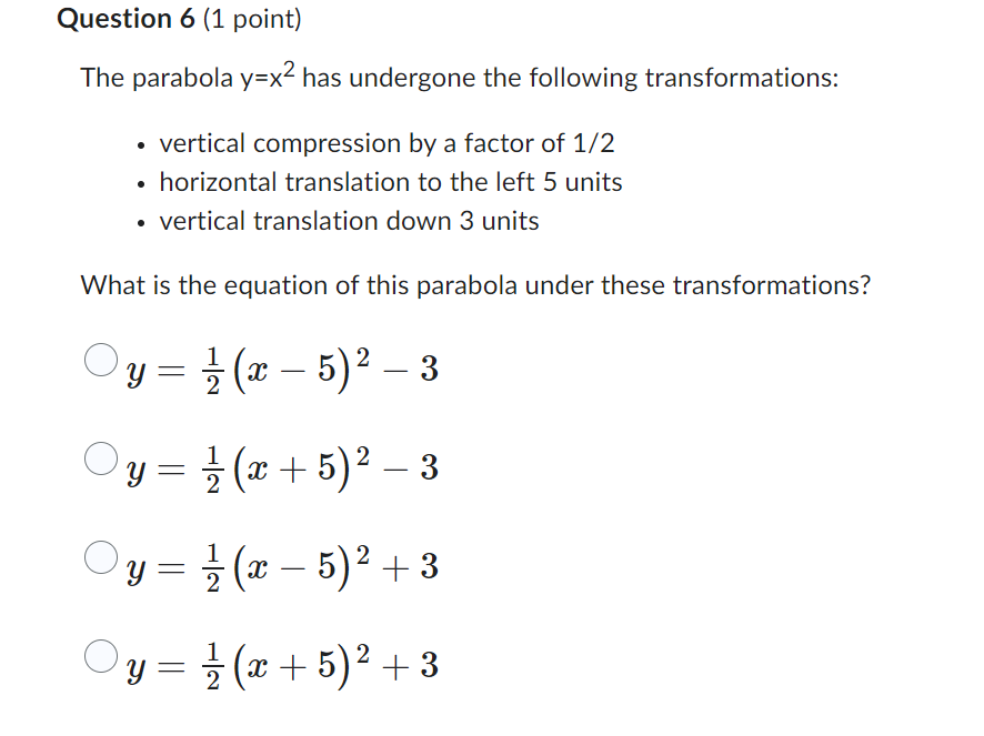 Solved The parabola y=x2 has undergone the following | Chegg.com