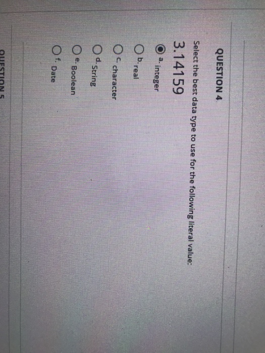 Solved QUESTION 4 Select the best data type to use for the | Chegg.com