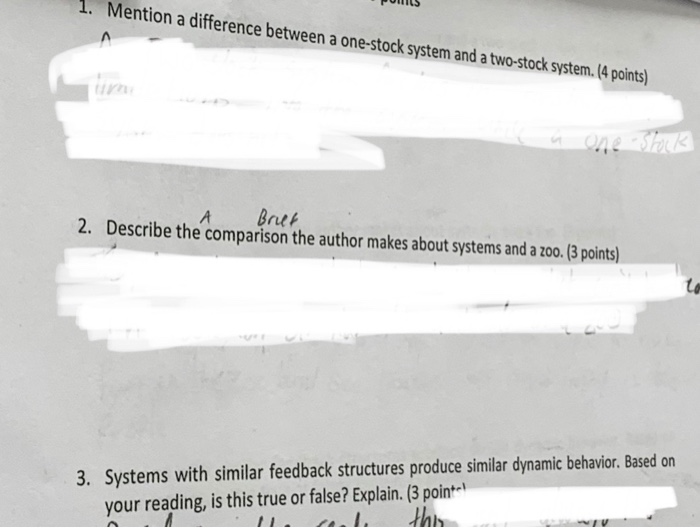 n a difference between a one-stock system and a | Chegg.com