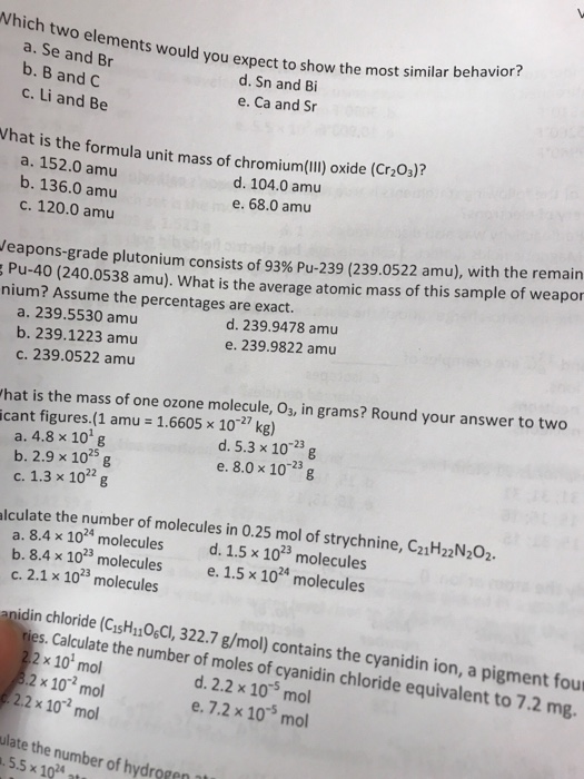 Solved Which two elements would you expect to show the most | Chegg.com