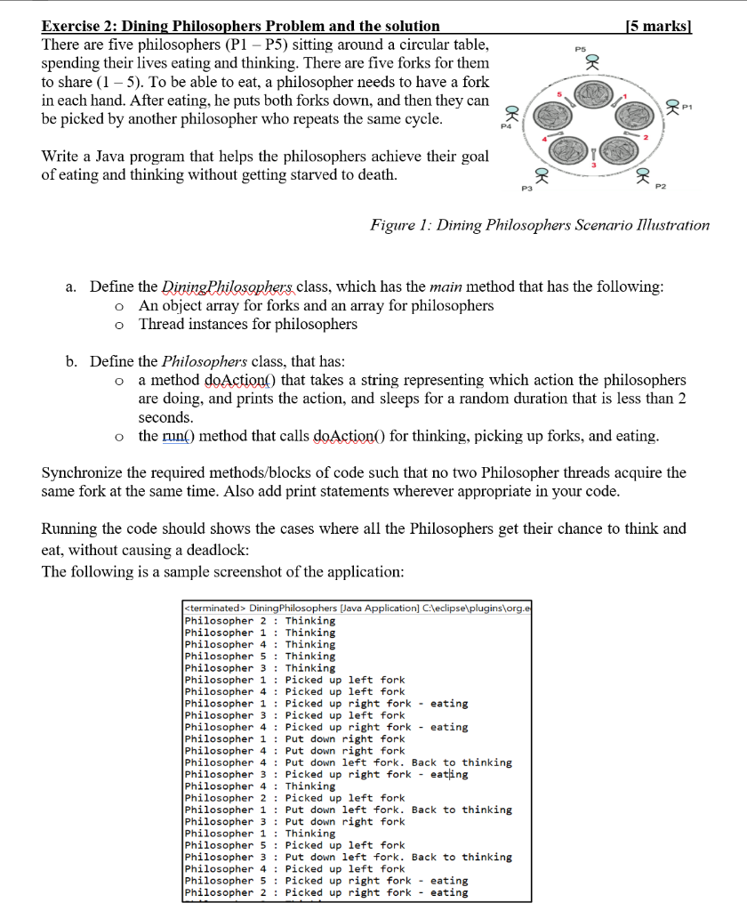 Solved [5 marks] Exercise 2: Dining Philosophers Problem and | Chegg.com
