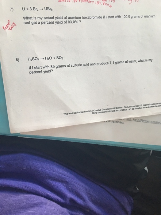 Solved U + 3 Br_2 rightarrow UBr_6 What is my actual yield | Chegg.com