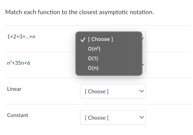 Solved Match each function to the closest asymptotic | Chegg.com