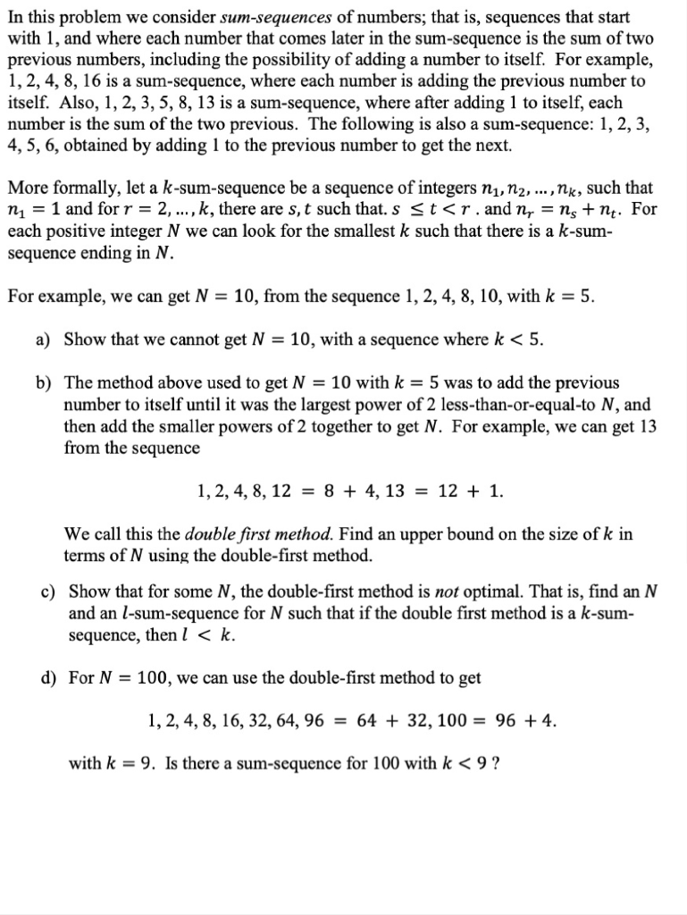 Solved In this problem we consider sum-sequences of numbers; | Chegg.com