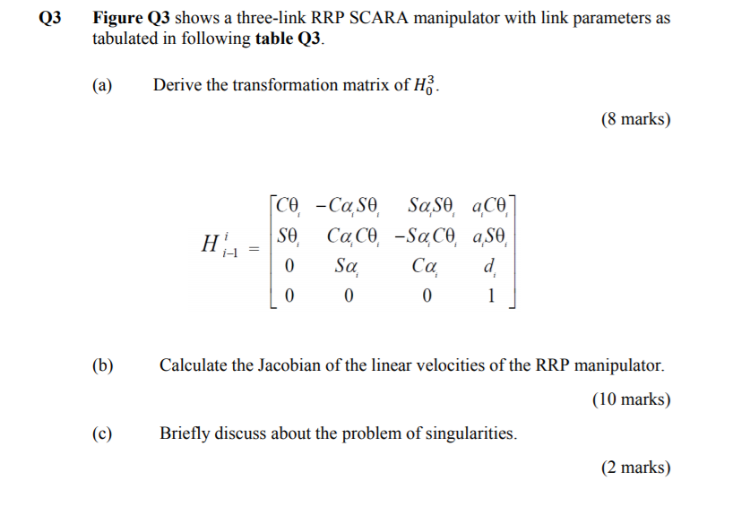 Solved Q3 Figure Q3 shows a three-link RRP SCARA manipulator | Chegg.com