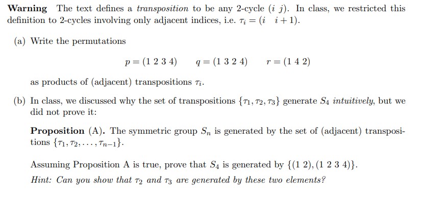 Solved Warning The text defines a transposition to be any | Chegg.com