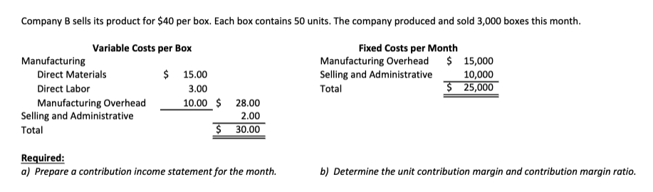 Solved Company B sells its product for $40 per box. Each box | Chegg.com