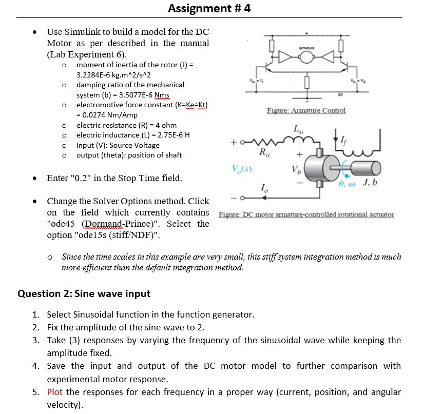 Assignment #4 Use Simulink to build a model for the | Chegg.com