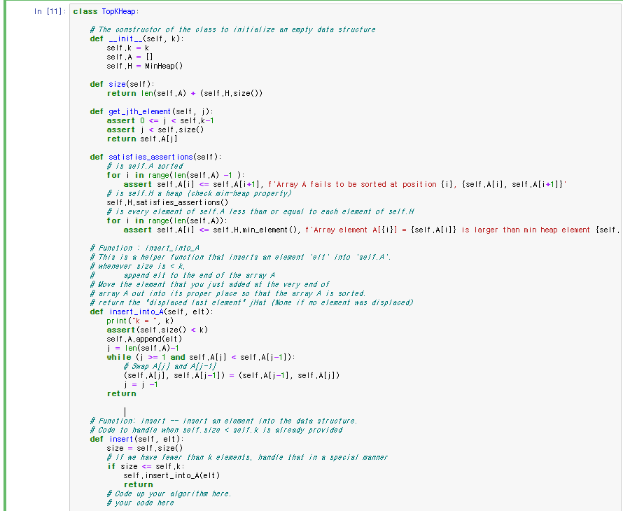 In [11]: class TopkHeap: # The constructor of the | Chegg.com