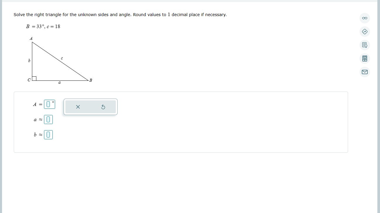 Solved Solve the right triangle for the unknown sides and | Chegg.com