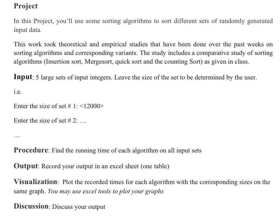 Project In this Project, you'll use some sorting | Chegg.com