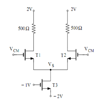 Solved VTN=0,5V Kn1= Kn2=1 mA/V2 Kn3= 2 mA/V2 What is Vcm | Chegg.com