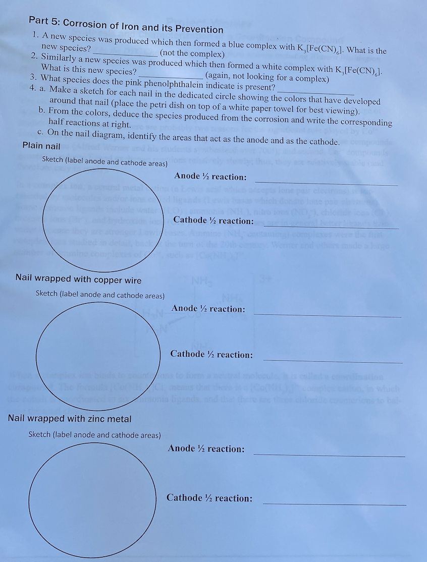 Solved Part 5: Corrosion of Iron and its Prevention 1. A new | Chegg.com