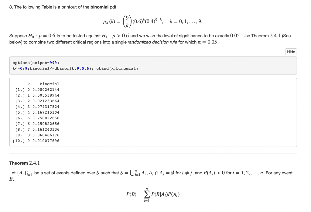 Solved 3. The following Table is a printout of the binomial | Chegg.com
