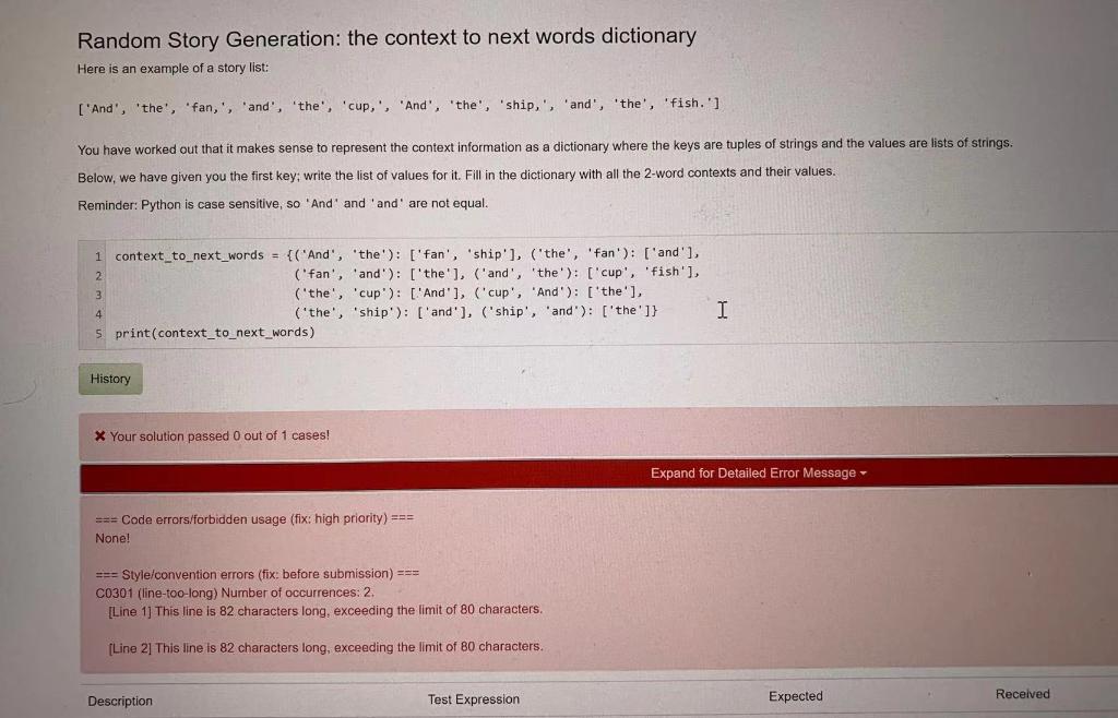 Solved Random Story Generation: the context to next words | Chegg.com
