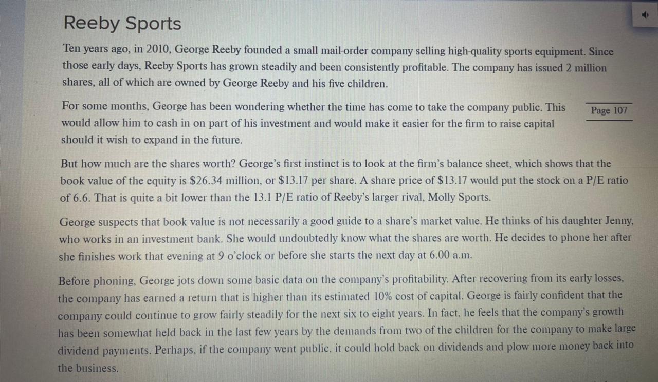 Solved Reeby Sports Ten years ago, in 2010, George Reeby | Chegg.com