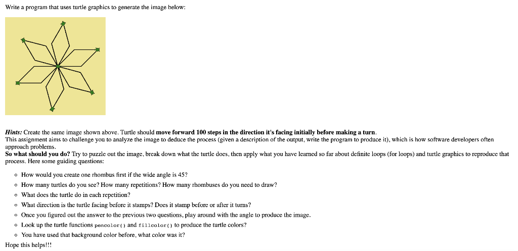 Solved Write a program that uses turtle graphics to generate | Chegg.com