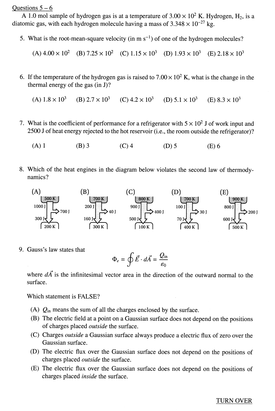 Solved Questions 5−6 A 1.0 mol sample of hydrogen gas is at | Chegg.com