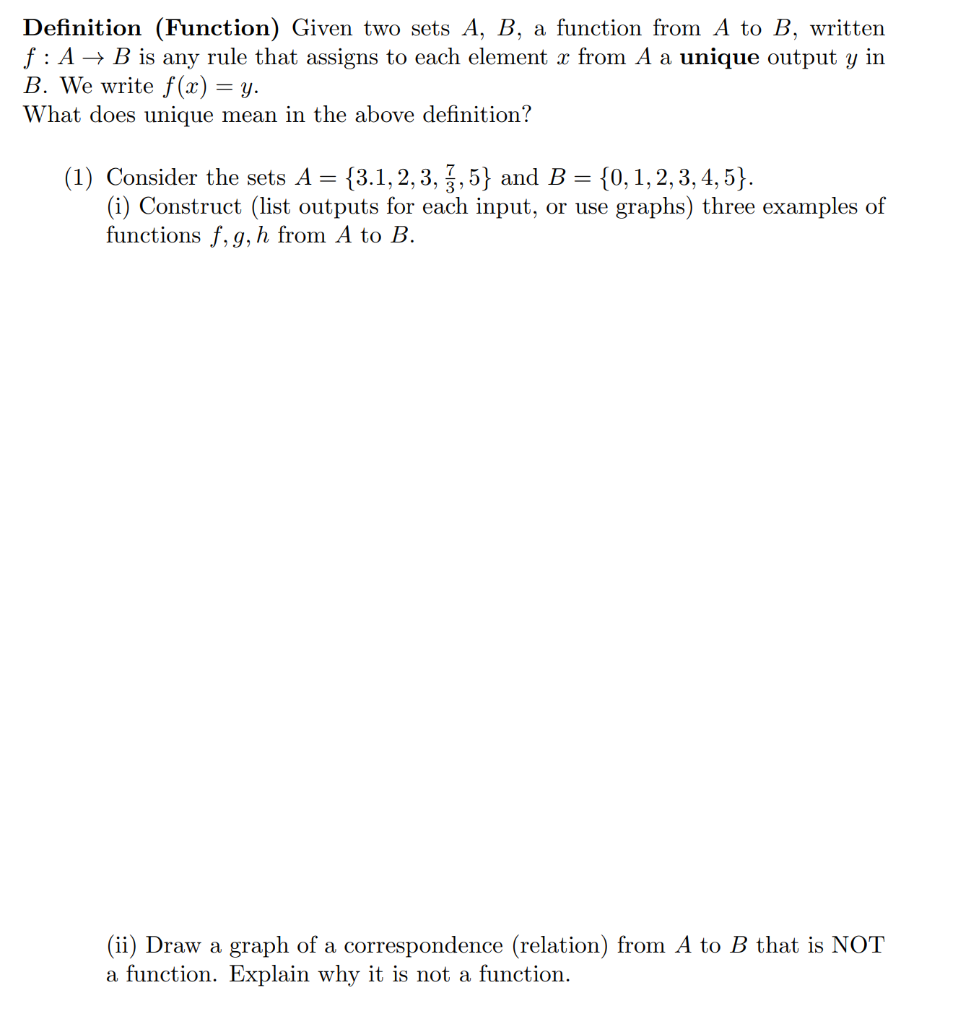 Solved Definition (Function) Given two sets A,B, a function | Chegg.com