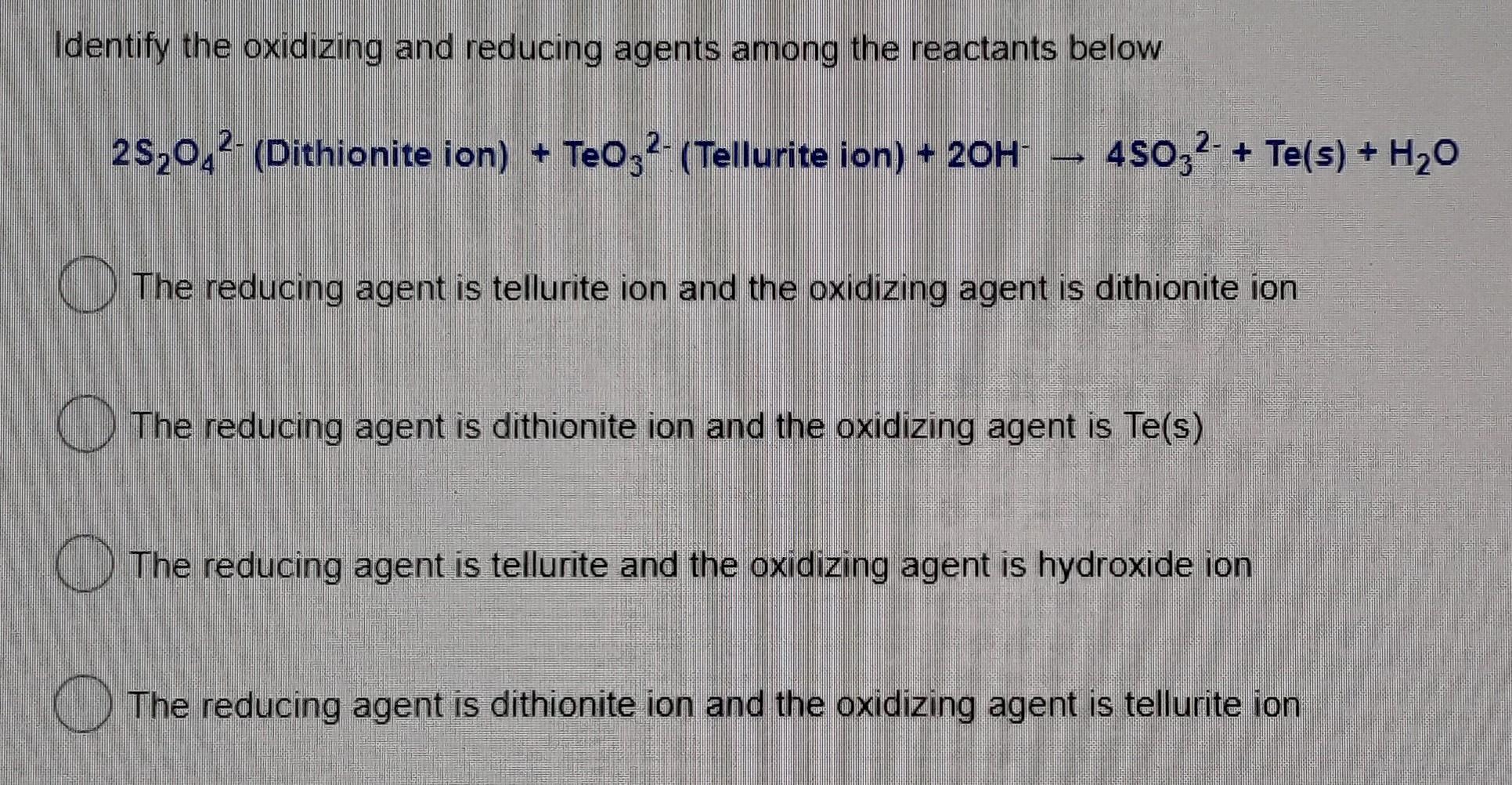 Solved Identify the oxidizing and reducing agents among the | Chegg.com
