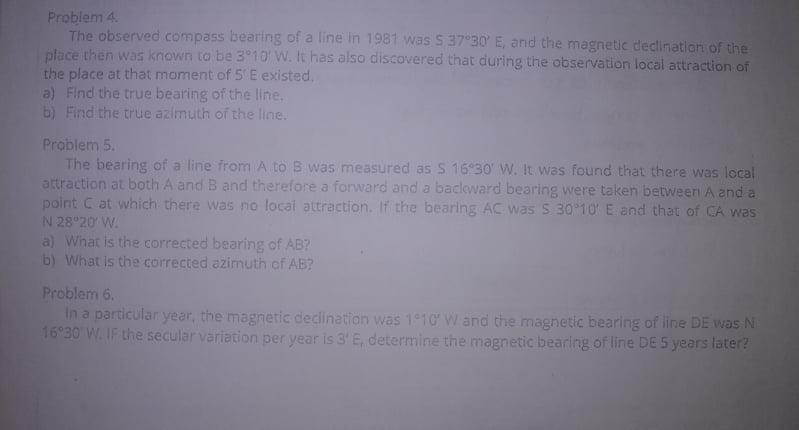 Solved Problem 4 The observed compass bearing of a line in | Chegg.com