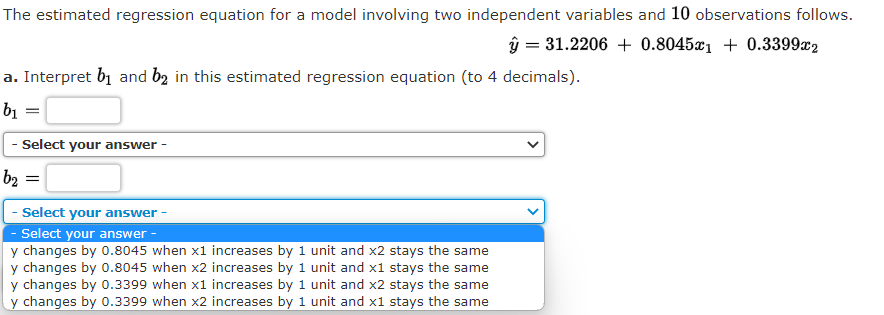 Solved The estimated regression equation for a model | Chegg.com