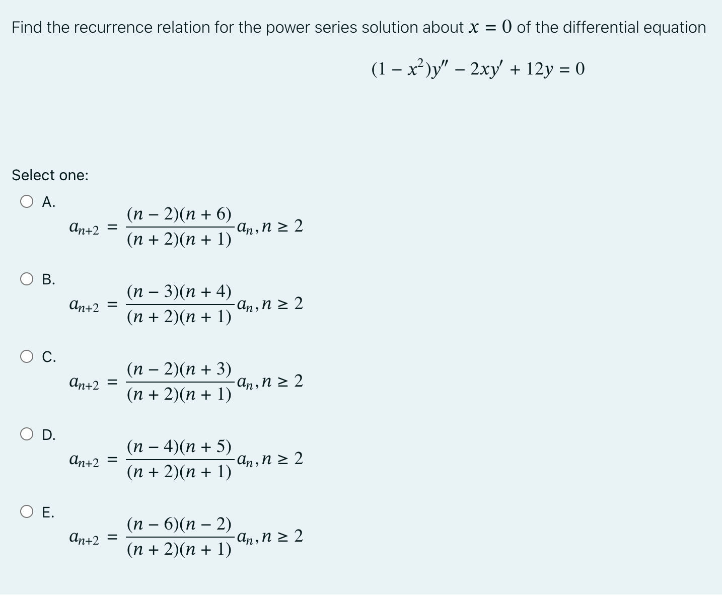 Find the recurrence relation for the power series | Chegg.com