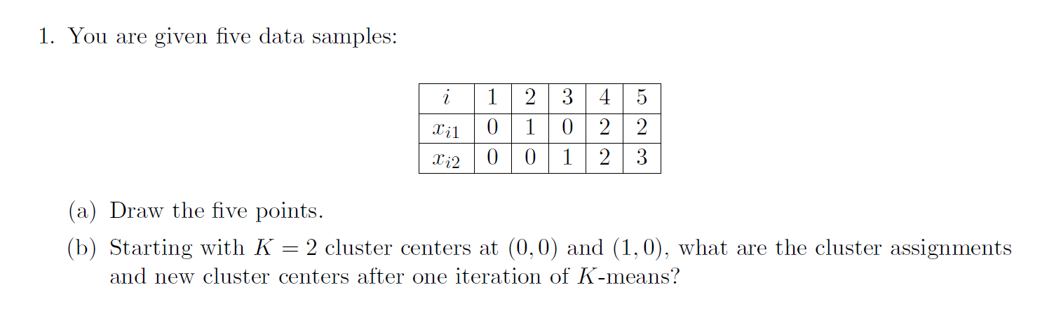 1. You are given five data samples: i Xi1 1 2 3 4 5 0 | Chegg.com