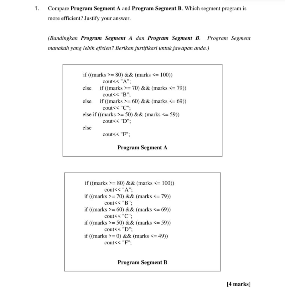 Solved 1 Compare Program Segment A And Program Segment B 
