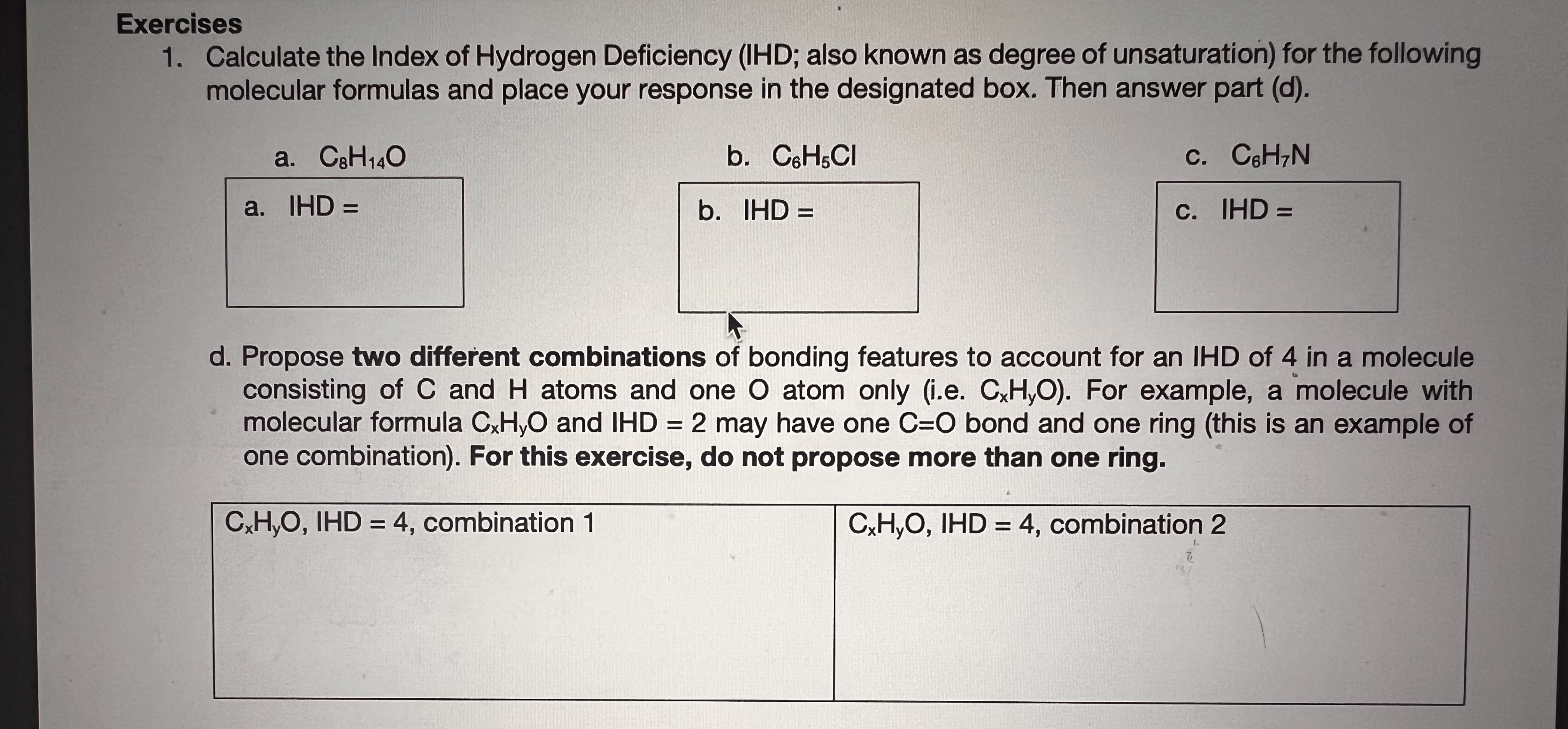 Solved ExercisesCalculate the Index of Hydrogen Deficiency | Chegg.com