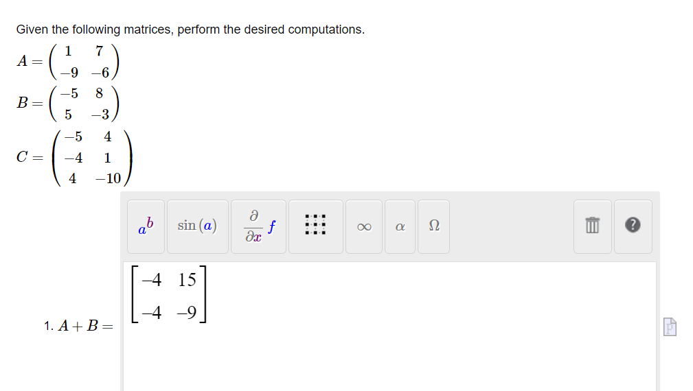Solved Given the following matrices, perform the desired | Chegg.com