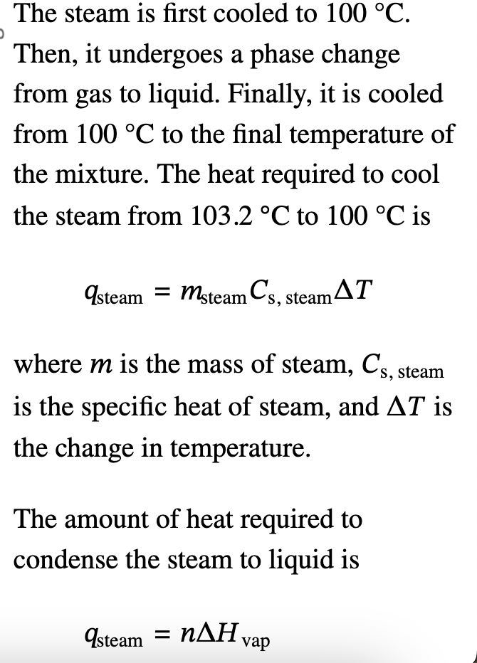 Solved A 0.588 g sample of steam at 103.2∘C is condensed | Chegg.com