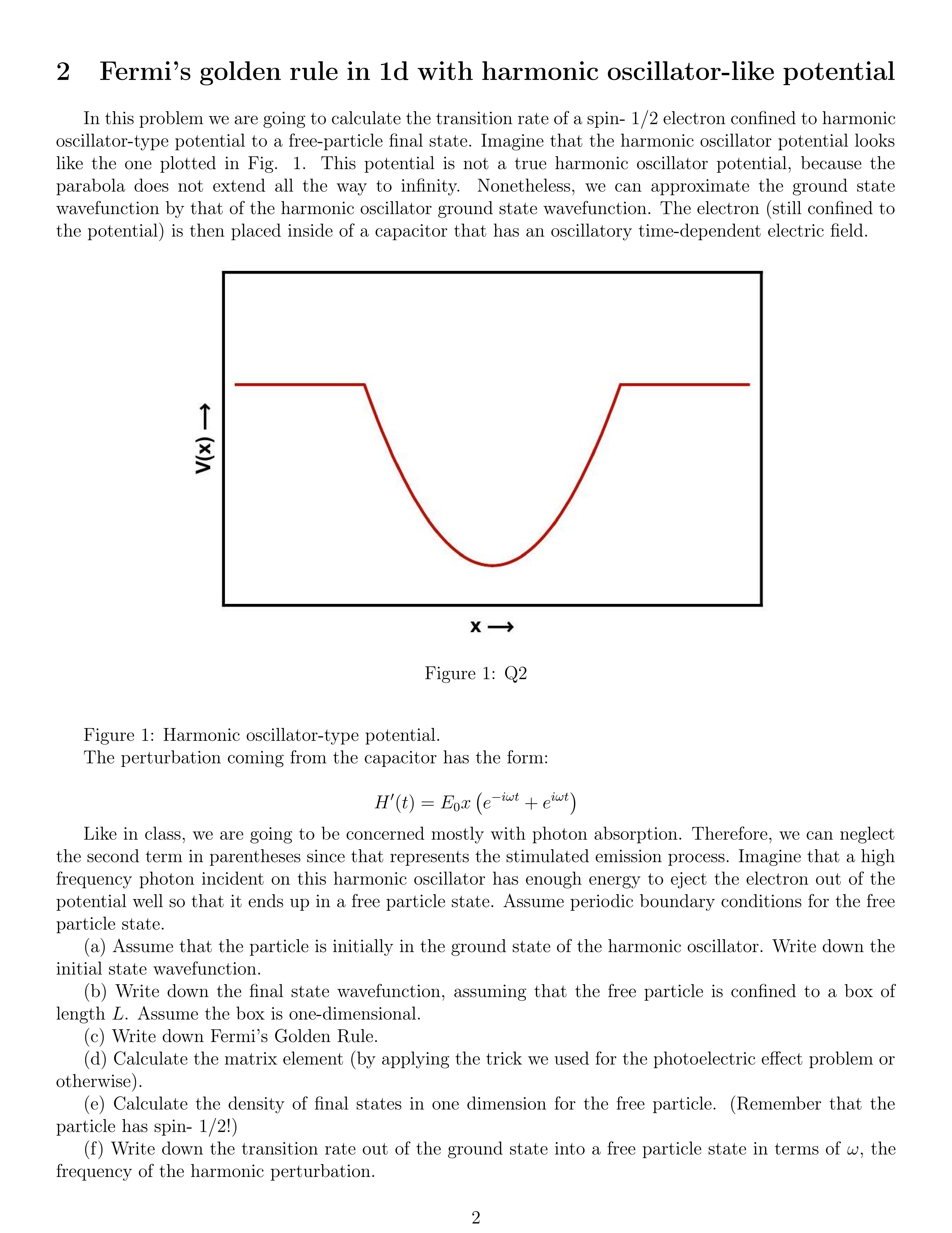 Solved 2 Fermi's golden rule in 1 d with harmonic | Chegg.com