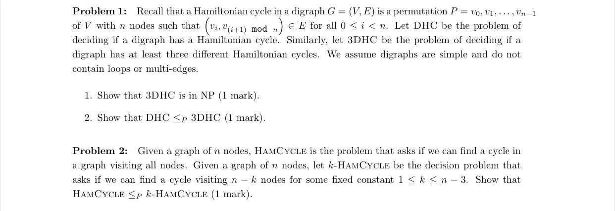 Solved Problem 1: Recall that a Hamiltonian cycle in a | Chegg.com