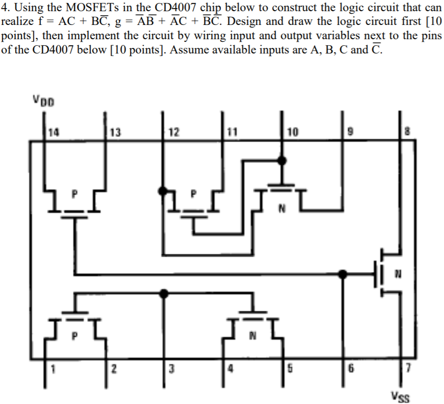 4. Using the MOSFETS in the CD4007 chip below to | Chegg.com