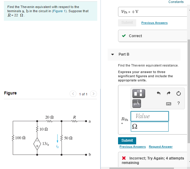 Solved Constants Find the Thevenin equivalent with respect | Chegg.com