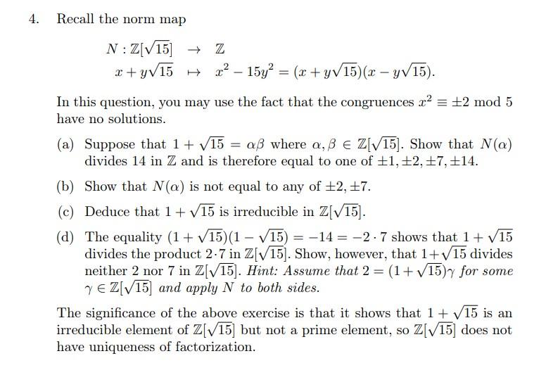 Solved 4. Recall the norm map | Chegg.com