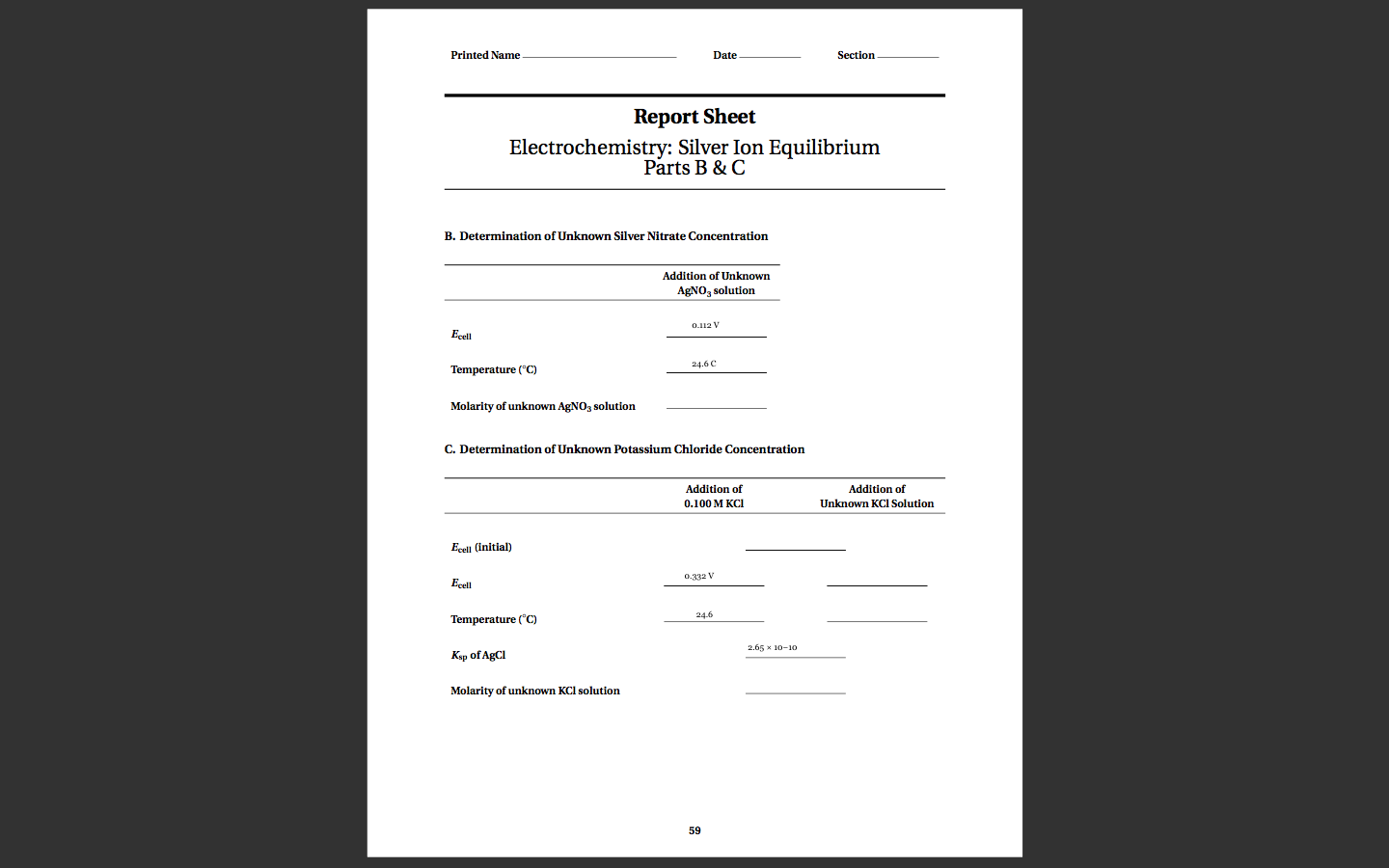 Printed Name Date — Section- Report Sheet | Chegg.com